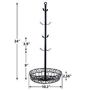 Coffee Mug Holder Stand with 8 Rotatable Hooks, Capsule Storage, Multipurpose Mug Holder, Coffee Station Organizer, Mug Tree for Kitchens, Offices, Parties & More, Black, 10.2(L)x10.2 (W)x24.4(H)inch