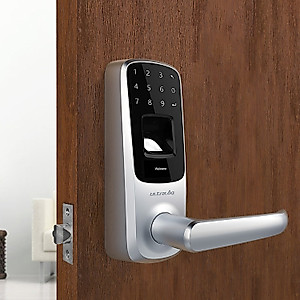 Ultraloq UL3 Fingerprint and Touchscreen Keyless Smart Lever Door Lock (Satin Nickel) | 3-in-1 Keyless Entry | Secure Finger ID | Anti-peep Code | Premium Construction Material | Match Home Aesthetics
