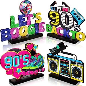 90s Party Decorations 4Pcs 90s Table Centerpieces Retro 1990s Hip Hop Party Table Favors 90's Table Toppers Centerpieces for 90s Theme Party Supplies