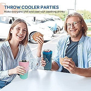 BUZIO 3-in-1 Insulated Can Cooler for 12oz, Double Walled Stainless Steel Can Holder and Beer Bottle Holder, 6 Hours Cold, Can Coozie Drink Cooler for 12 oz Slim Cans, Regular Cans, Bottles