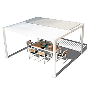 Kozyard Elizabeth Outdoor Louvered Pergola Sun Shade Aluminum Pergola Rainproof Gazebo with Adjustable Roof for Outdoor Deck Patio Garden Yard (12' x 14', White)