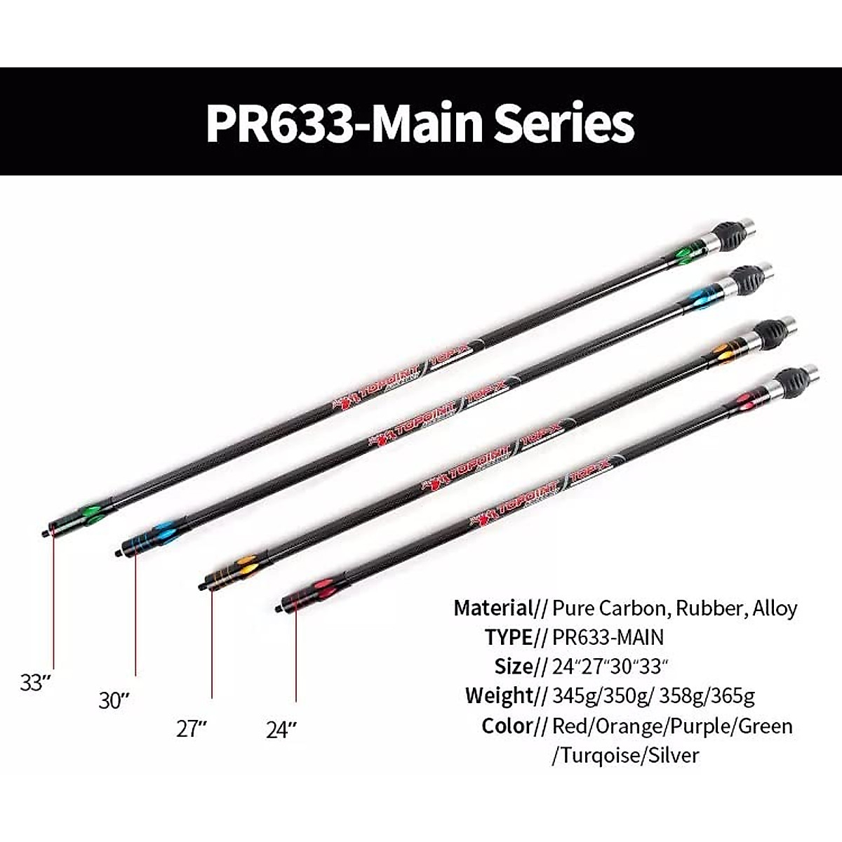 HNZMDY Archery Bow Stabilizer Set 30/10/5 inch Carbon Fiber Bow Stabilzer Shock Absorber Balance Bar Stabilizer System for Recurve Bow and Compound Bow Hunting Shooting (Silver/PR633)