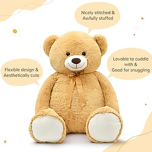 MorisMos 52'' Giant Teddy Bear Stuffed Animals, Cuddly Soft Big Teddy Bears Plush, Large Stuffed Bears for Kids, Baby Shower, Christmas, (Light Brown)