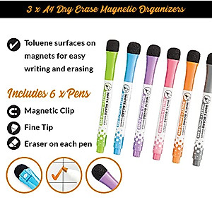 Howlin' Homewares Magnetic Dry Erase Board for Fridge - Stain Resistant Refrigerator Calendar with Fine Tip Markers and Large Eraser - Magnetic Whiteboard Weekly Planner