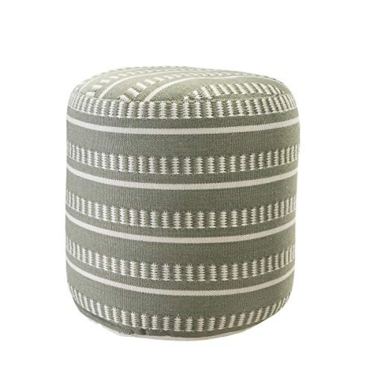 LR Home Dash and Stripe Geometric Indoor Outdoor Pouf, Green/White, 20" x 20" x 20"