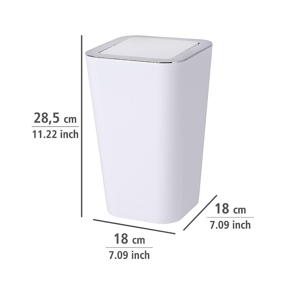 WENKO Small Trash Can with Swing Top Lid, Mini Waste Basket, Stylish Garbage Bin for Bathroom, Bedroom, Kitchen, 1.6 Gallon, 7.1 x 11.2 x 7.1 in, White