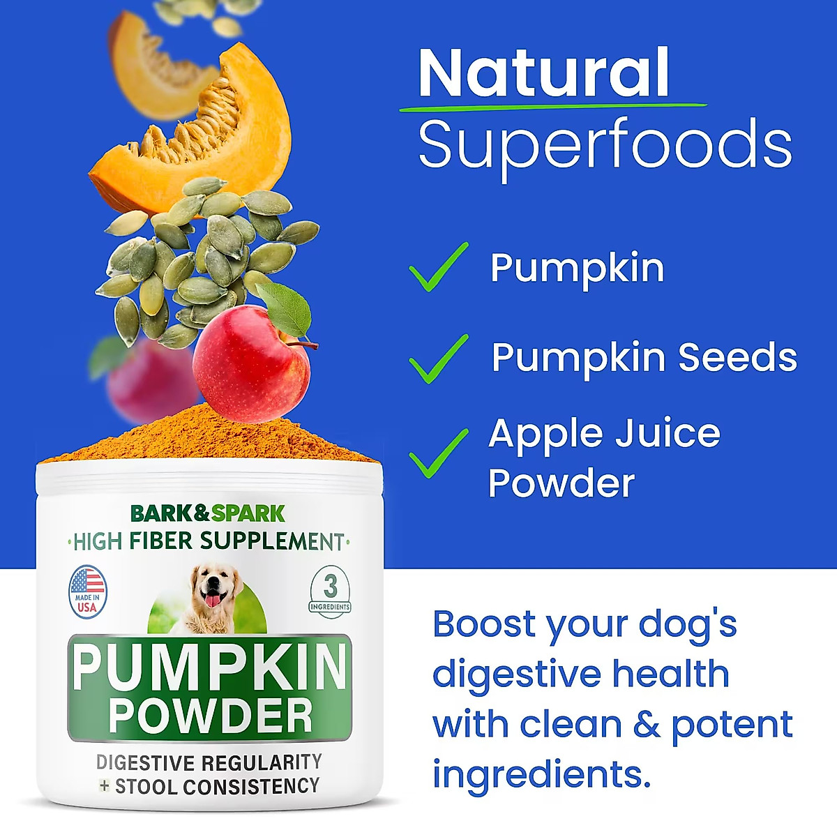 Pumpkin for Dogs - Apple, Pumpkin Seeds and Pumpkin Fruit - Fiber Supplement and Stool Softener - Diarrhea, Constipation, Upset Stomach, Food Sensitivity - Improve Digestion - 7oz Apple Flavor