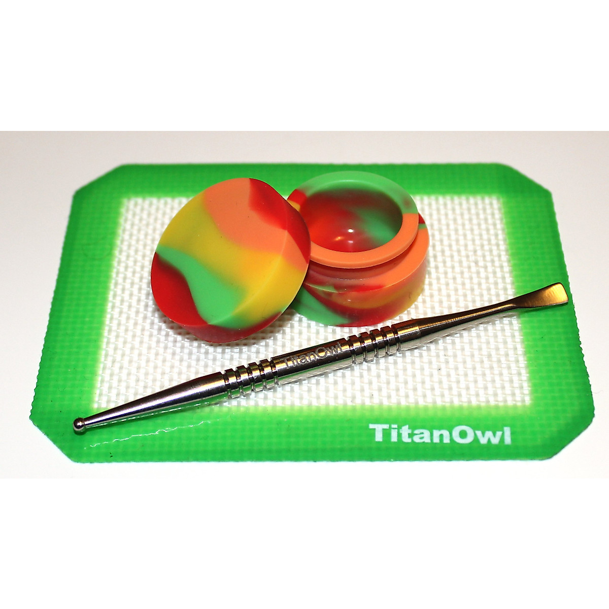 Titanium Carving Tool GR2 Silicone Mat Platnium Cured + Non-Stick Jar Container, 5.5" x 4.5" Pad (Green)