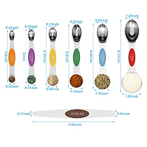 Aovchei 7 PCS Magnetic Measuring Spoons Set, Dual Sided, Stainless Steel Small Tablespoon, Teaspoons, Fits in Spice Jars, for Dry and Liquid, MultiColor