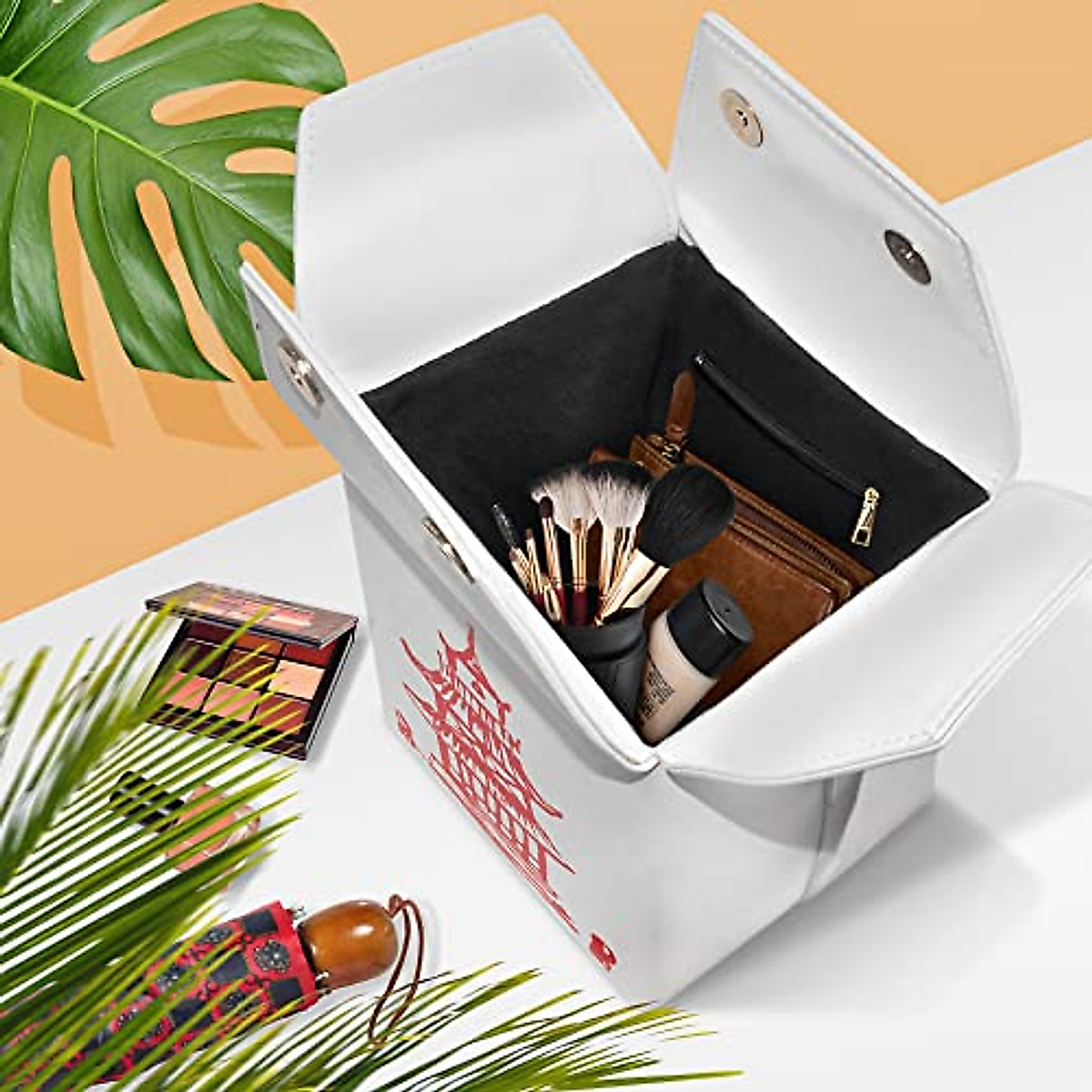 USTYLE Chinese Takeout Box Crossbody Bag, Fashion Novelty Cute Women Girl Shoulder Bag with Golden Chain Strap (white)