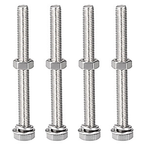 uxcell M8 x 80mm Hex Head Screws Bolts, Nuts, Flat & Lock Washers Kits, 304 Stainless Steel Fully Thread Hexagon Bolts 4 Sets
