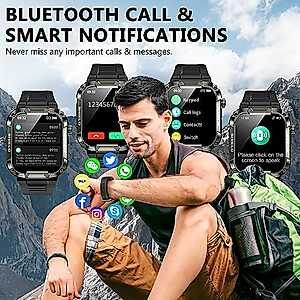 Jireausty Smart Watch for Men - 1.85“ Military Smart Watches IP68 Waterproof Smart Watches with Bluetooth Call Outdoor Tactical Sports Rugged Fitness Tracker Watch for iPhone Android