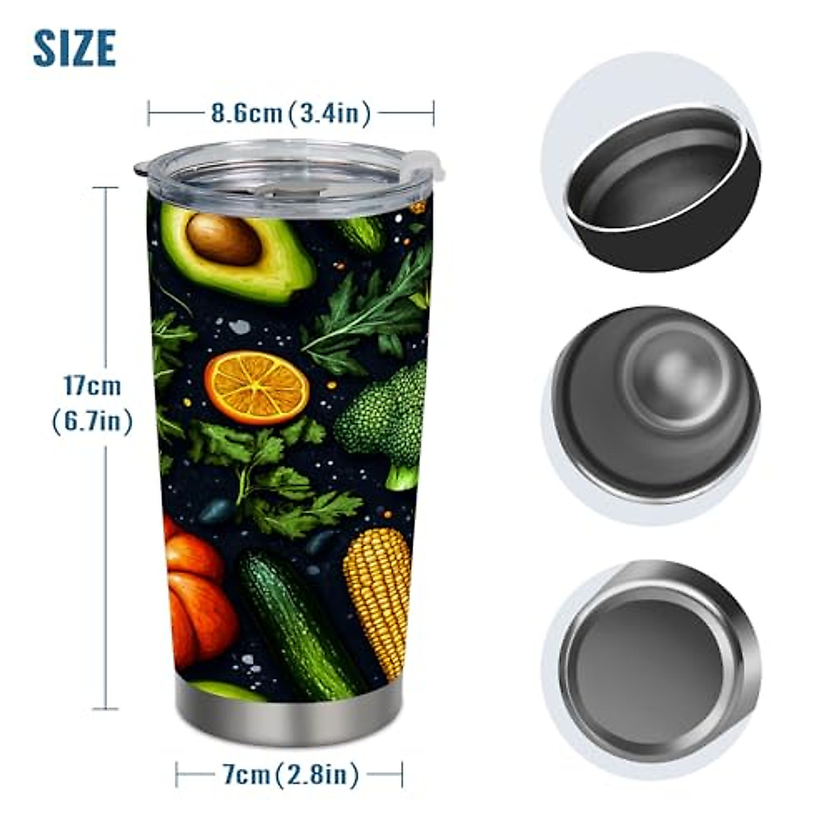 QWEUIOP 20oz Insulated Travel Coffee Mug Vegetable Eggplant Carrots Stainless Steel Tumbler with Lid Double Wall Vacuum Coffee Cup For Hot and Cold Drinks14283