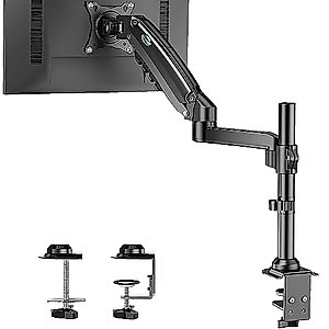 HUANUO Single Monitor Mount - Gas Spring Monitor Arm Fits 13-32'' Monitor, Full Motion Swivel, Single Monitor Stand, Ultra Height Adjustable for Stand Work, Monitor Desk Stand with VESA, Max 19.8lbs