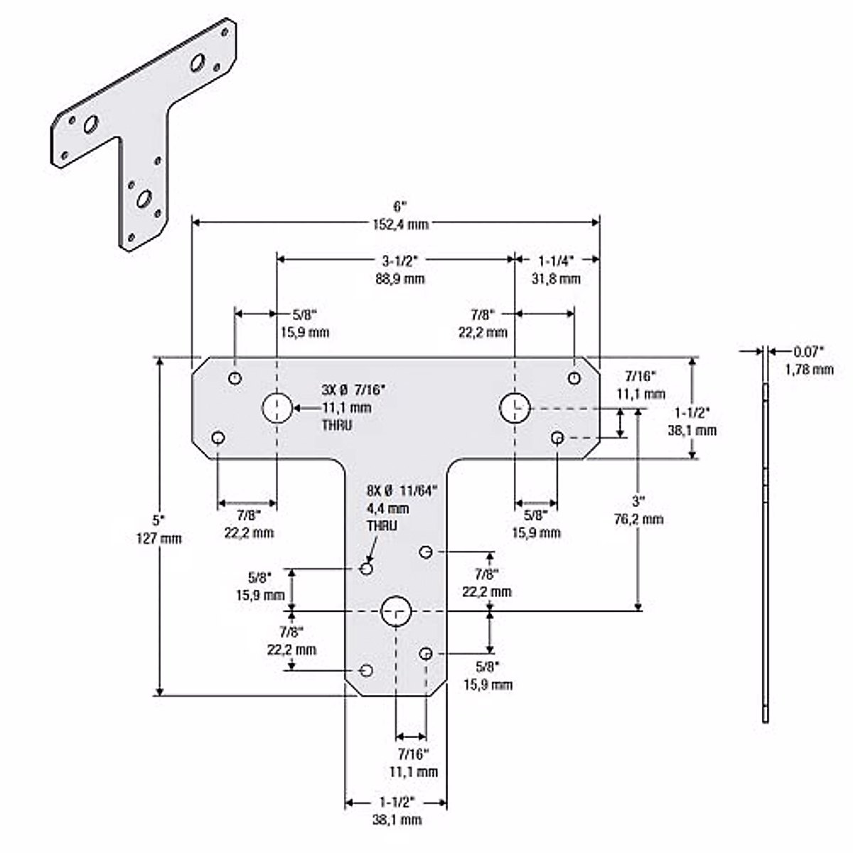 National Hardware N266-471 1161BC T Plates in Black finish,6" x 5", 1 Count
