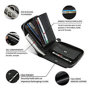 Slim Zipper Wallets For Men RFID Leather Mens Bifold Creidt Card Holder Zip Around Wallet With Coin Pocket