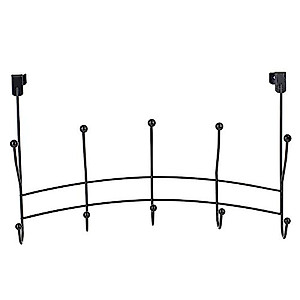 Home Basics Shelby 5 Hook Over The Door Rack for Bathroom, Bedroom or Closet Hanging Coat, Robes, Hats, Bags & Towel, Sturdy Heavy-Duty Clothes Organizer Storage, Black