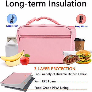GYEUKHAM Insulated Lunch Box for School, Thermal Reusable Durable Freezable Lunch Bags for Kids Boys Girls Men Women - Small Soft Cooler Portable Lunch Tote Kit for Work Picnic Travel,Pink