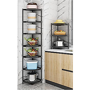 ZIGAMA 7-Tier Kitchen Corner Shelf Adjustable Pot Rack, Cookware Free Standing Storage Organizer ，Pot and Pans Tower Metal Shelves for Kitchen