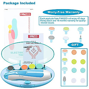 Baby Nail Trimmer Electric, FANSIDI Baby Nail Clippers Safe Baby Nail File Kit with Extra 12 Replacement Pads, Trim Polish Grooming Kit for Newborn Infant Toddler or Adults Toes Fingernails Care, Blue