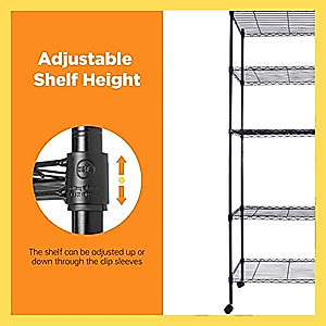 Ymlpre 5-Tier Wire Shelving Unit with Wheels, 35.43" W x 13.78" D x 65" H, Height Adjustable Metal Shelf, Heavy Duty Organizer Garage Large Iron Storage Shelves NSF Metal Rack on Wheels, Black 65inch