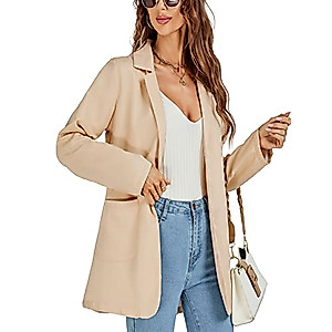 LYANER Women's Casual Long Sleeve Work Office Suit Cardigan Blazer Jackets with Pockets Beige X-Large