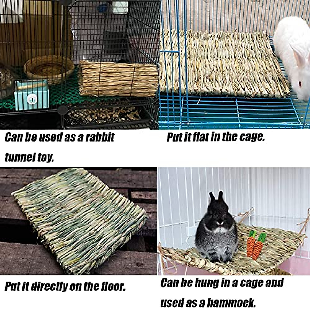 Tfwadmx Rabbit Grass Mats,16.5''x11''Large Natural Woven Seagrass Mat Bunny Bed Chew Mat Sleep for Chinchillas Guinea Pigs Ferret Hamster Squirrel and Small Animals -6 Pcs