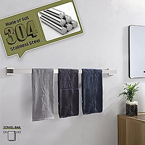 KOKOSIRI 36-Inch Single Towel Bar, Bathroom Towel Holder, Bath Towel Hook Square Robe Hook Coat Hook, Wall Mounted, SUS 304 Stainless Steel, Brushed Steel, B05A3-BR-L36