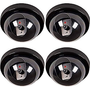 WALI Dummy Fake Security CCTV Dome Camera with Flashing Red LED Light with Security Alert Sticker Decals (SD-4), 4 Packs, Black