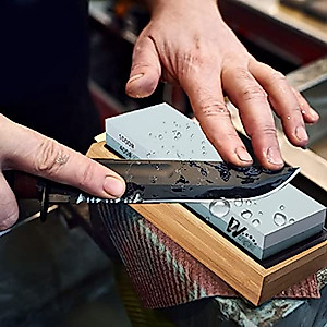 Wucgea Knife Sharpening Stone Kit - 400/1000 3000/8000 Grit Japanese Whetstone Sharpener set with Non-slip Rubber Base Angle Guide Flattening stone and Leather Strop…