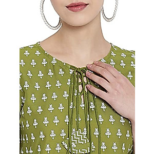 Yash Gallery Women's Rayon Printed Short Kurta (Green)