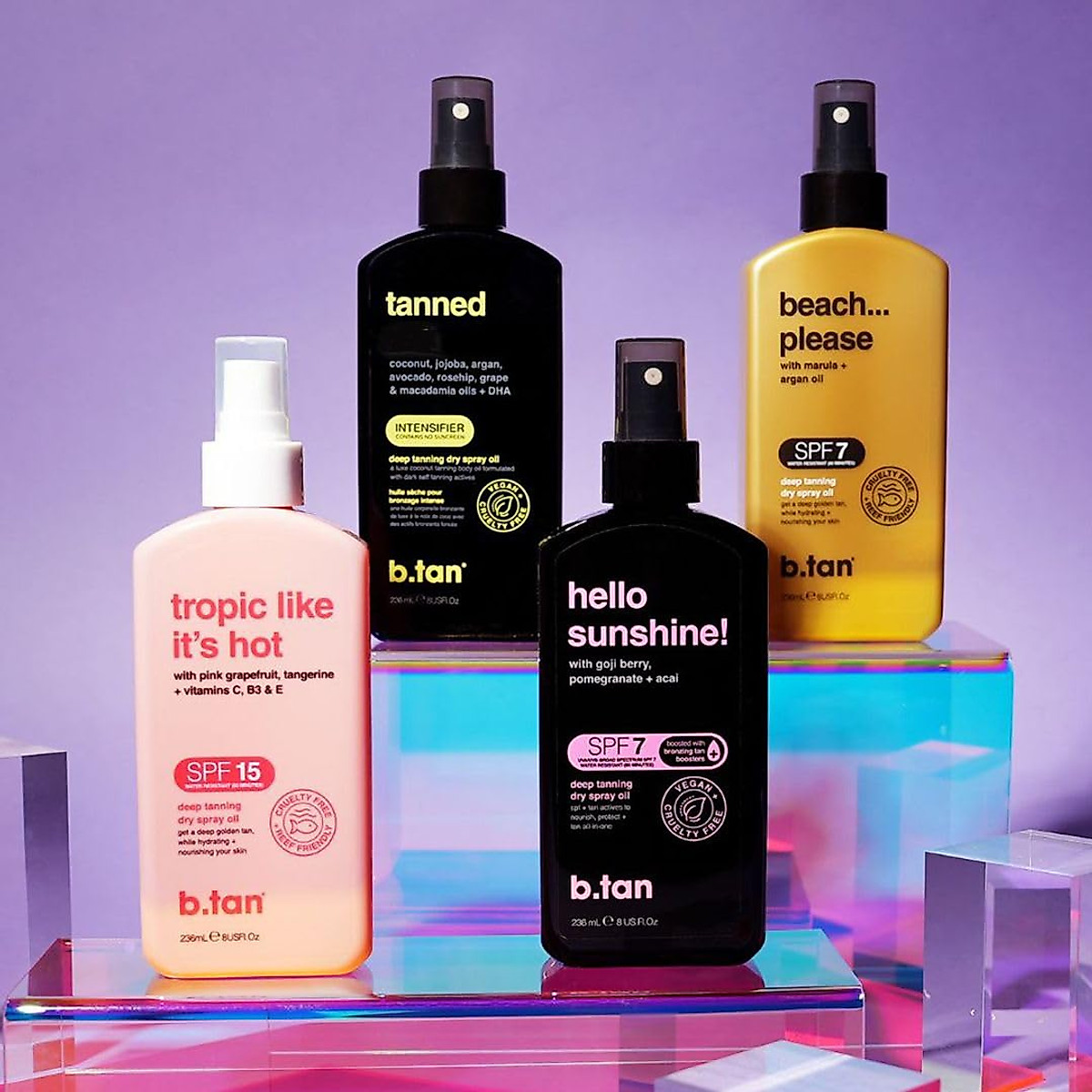 b.tan Tanning Oil | Get Tanned Intensifier Dry Spray - Fast, Dark Outdoor Sun Tanner From Tan Accelerating Actives, Packed with Moisturizing Oils, No SPF, Austrailian Brand, 8 Fl Oz