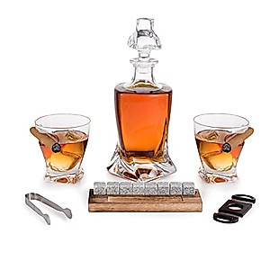 Whiskey Decanter Gift Set - Husband Birthday Gifts Chilling Rocks Stones Scotch Bourbon Holder – 2 Whiskey Glasses - Perfect Whiskey Decanter Set for Scotch Alcohol Bourbon Gift for Men Dad Boyfriend