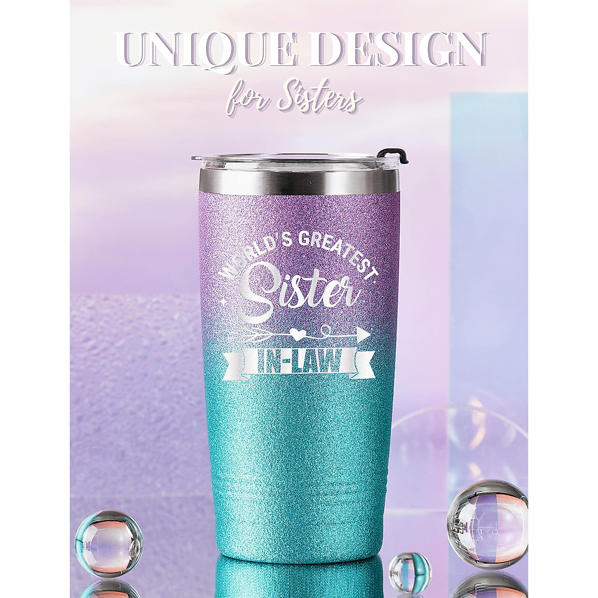 Onebttl Sister Gifts from Sister, Insulated Stainless Steel Wine Tumbler with Lid and Straw, Funny gifts for Sis on Mother's Day, Birthday, Christmas, 20 oz, World's Greatest Sister in Law
