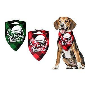 Buffalo Plaid Christmas Dog Bandanas, Double-Sided Use Triangle Bibs Kerchief,Dog Scarf with Merry Christmas Snowflakes for Small Medium Large Dogs Cats Pets,2 Pack