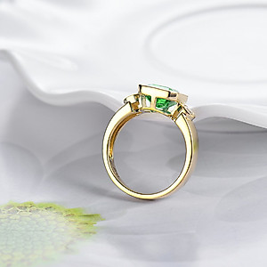 Lanmi 14K Yellow Gold Natural Green Emerald Diamonds Rings Engagement Wedding Band for Women Promotion