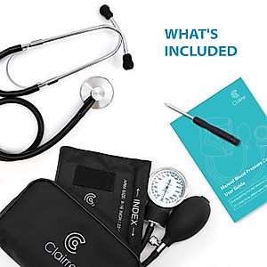 Clairre Professional Sphygmomanometer Manual Blood Pressure Cuff and Stethoscope Kit for Nurses/Doctors/Nursing Students, Carrying Case Included, Universal Cuff Size: 9-16 inch (Black)