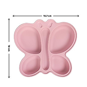 CUAIBB Suction Plates for Baby, Silicone Toddlers Plates with Suction Butterfly Shape, Divided Plates for Baby Led Weaning Supplies - Microwave & Dishwasher Safe - Pink