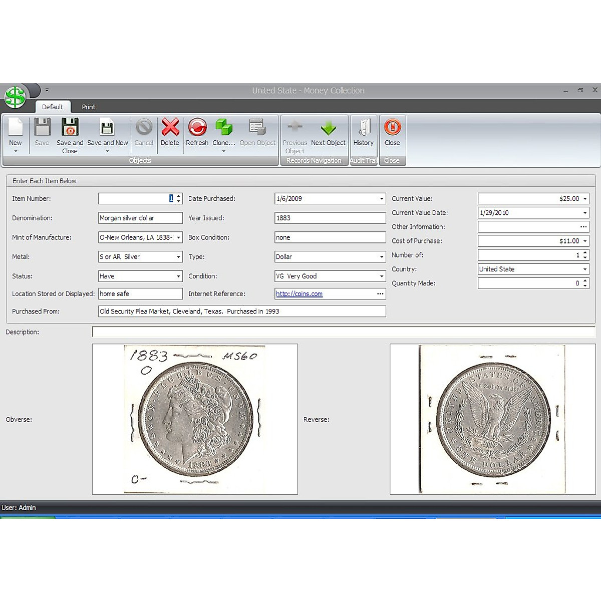 Coin and Currency Collector Pro Software