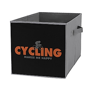Cycling Makes Me Happy Folding Fabric Storage Bins Cubes Closet Organizer Basket with Handles 1PCS