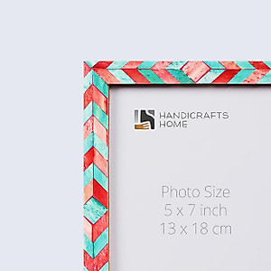 Handicrafts Home Picture Frames - Chic Boho Wall Décor Photo Frame, Green-Red 5"x 7"