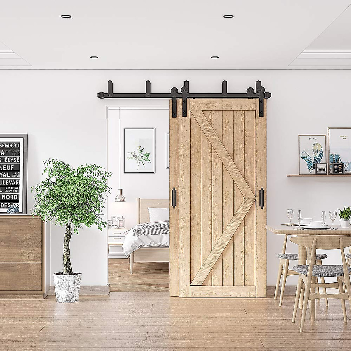 ZEKOO 5FT-16FT Bypass Barn Door Hardware Kit Double Track Low Ceiling Bracket with Metal Hanger for Double Sliding Barn Door (10FT Bypass Kit)