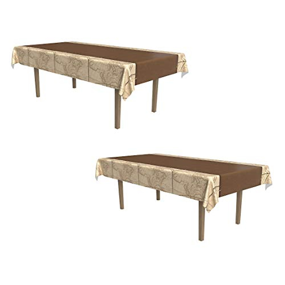 Beistle Around The World Tablecovers, 54” x 108”, 2 Pieces – Plastic Table Cloth, Around The World Decorations, Travel Themed Party Decorations, World Map Decor, Rectangular Table Cloth