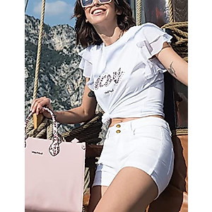 Cuihur Women's Ripped High Waisted Rolled Hem Stretchy Casual Short Jeans Ripped Denim for Juniors White M