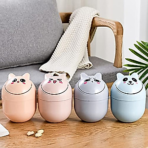 RUITASA Mini dustbin and Desktop Desktop Coffee Table for Kitchen Trash Recycling Bins Lovely Small Paper Basket Plastic Trash can Shake Cover The Bucket(Pink)