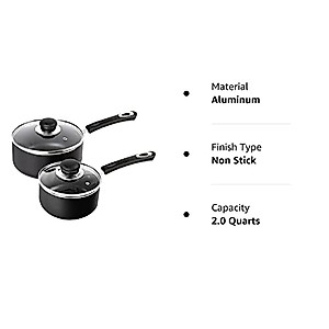 Utopia Kitchen Nonstick Saucepan Set - 1 Quart and 2 Quart - Glass Lid - Multipurpose Use for Home Kitchen or Restaurant (Black)