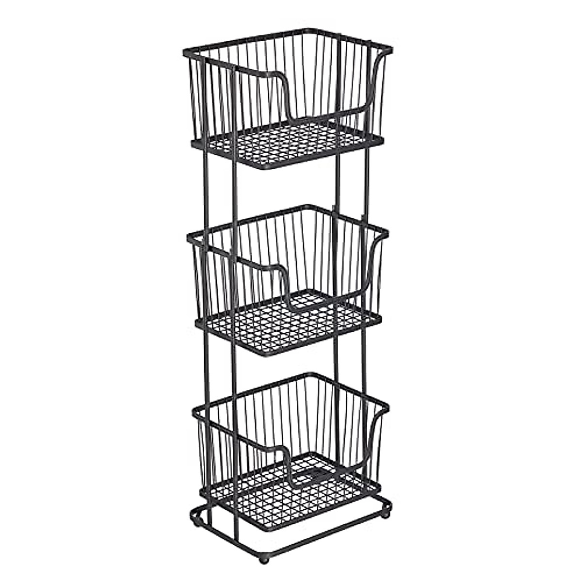 mDesign Tall 3 Basket Tiered Bathroom Holder, Metal Wire Floor Stand Storage Layered Rack with Three Tier Storage Shelving Bathroom Organizer Bins for Bath Towels, Hand Soap, and Toiletries - Black