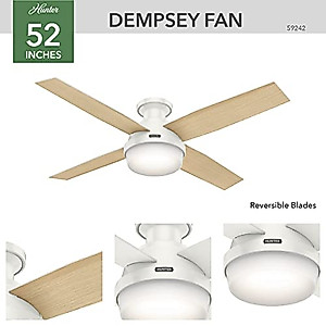 Hunter Fan Company 59242 52" Dempsey Indoor Low Profile Ceiling Fan with Light, Fresh White Finish