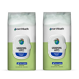 earthbath, Green Tea & Awapuhi Grooming Wipes - Dog Wipes for Paws and Butt, Best Pet Wipes for Dogs & Cats, Made in USA, Cruelty-Free Dog Cleaning Wipes, Removes Dirt & Dander - 100 Count (2 Pack)