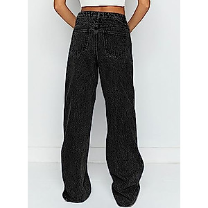 Astylish Black Jeans for Women Mid Waisted Baggy Boyfriend Mom Wide Leg Denim Pants Black Size 16